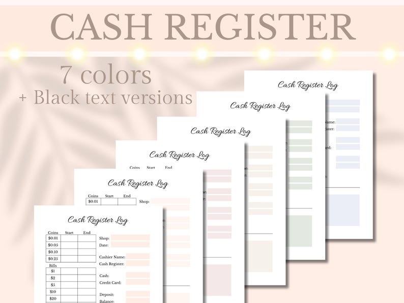 Cash Register Drawer Count Log Printable Teller Slip Shop Closing Money ...