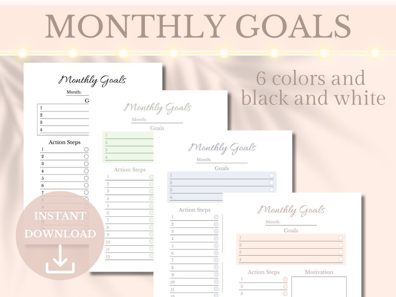 Monthly Goal Setting Printable Planner, Pink Productivity to Do List ...