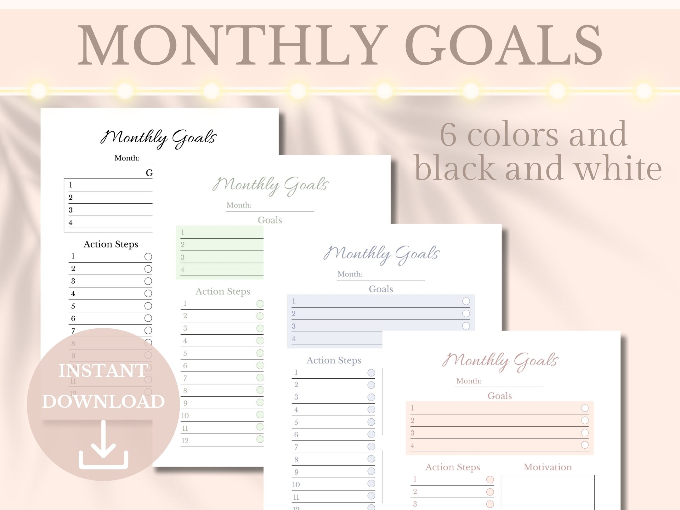 Monthly Goal Setting Printable Planner, Pink Productivity to Do List ...