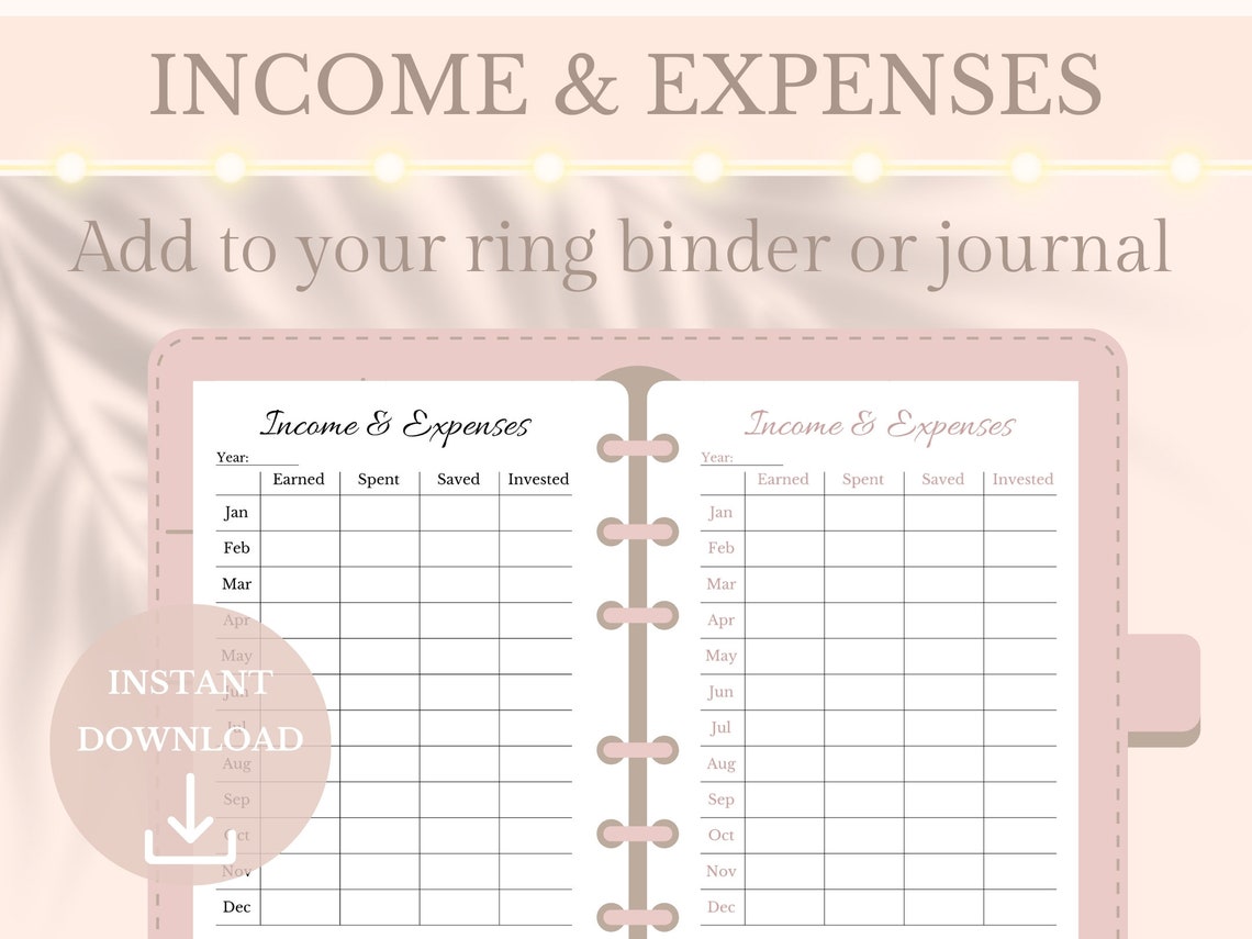 Yearly Income & Expense Tracker Printable Financial Budget Planner ...