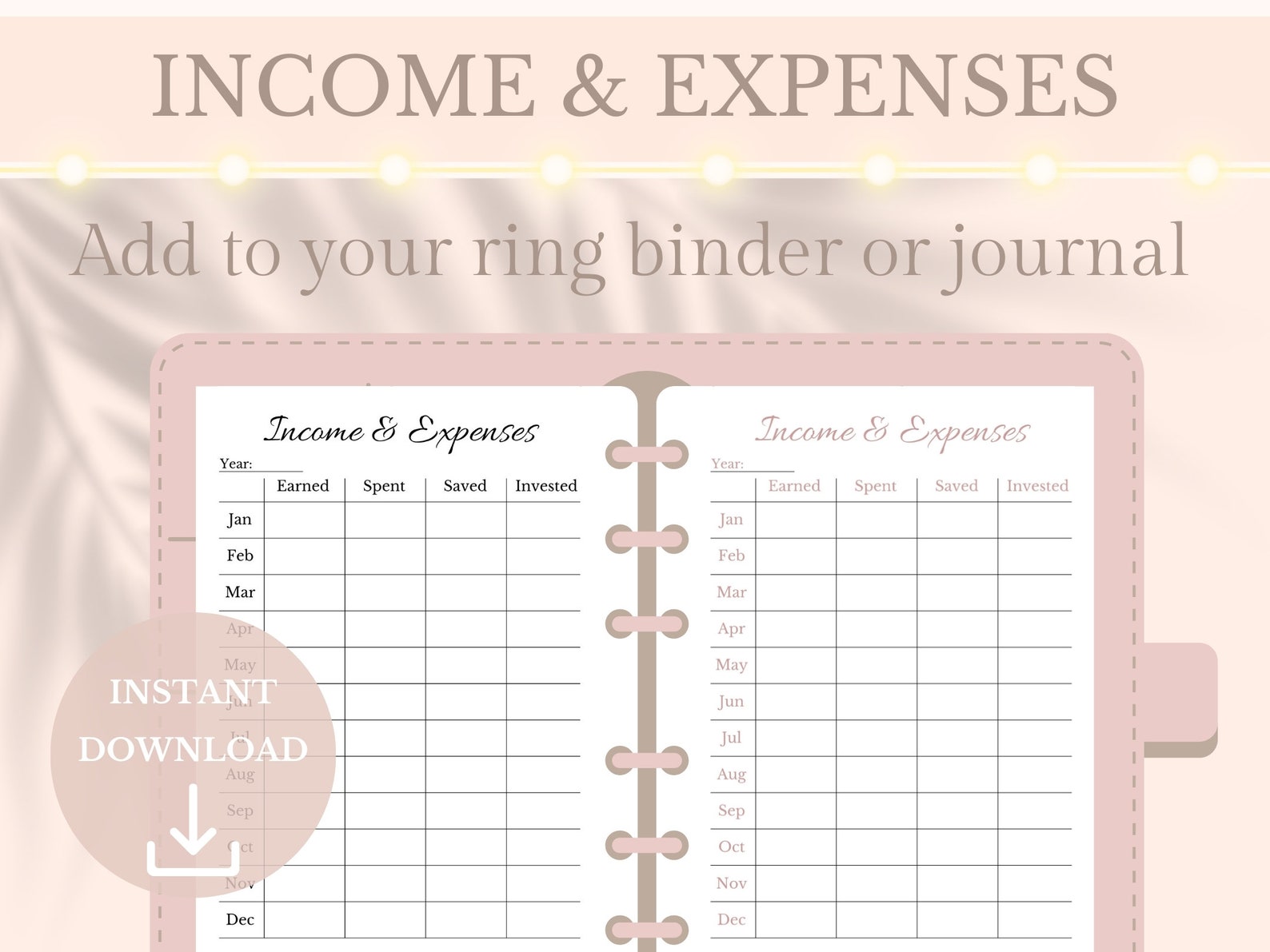 Yearly Income & Expense Tracker Printable Financial Budget Planner ...