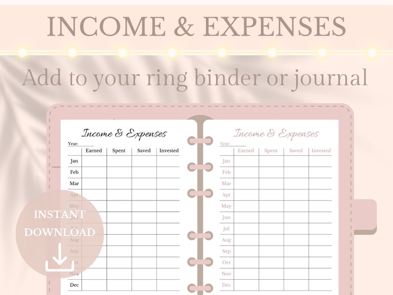 Yearly Income & Expense Tracker Printable Financial Budget Planner ...