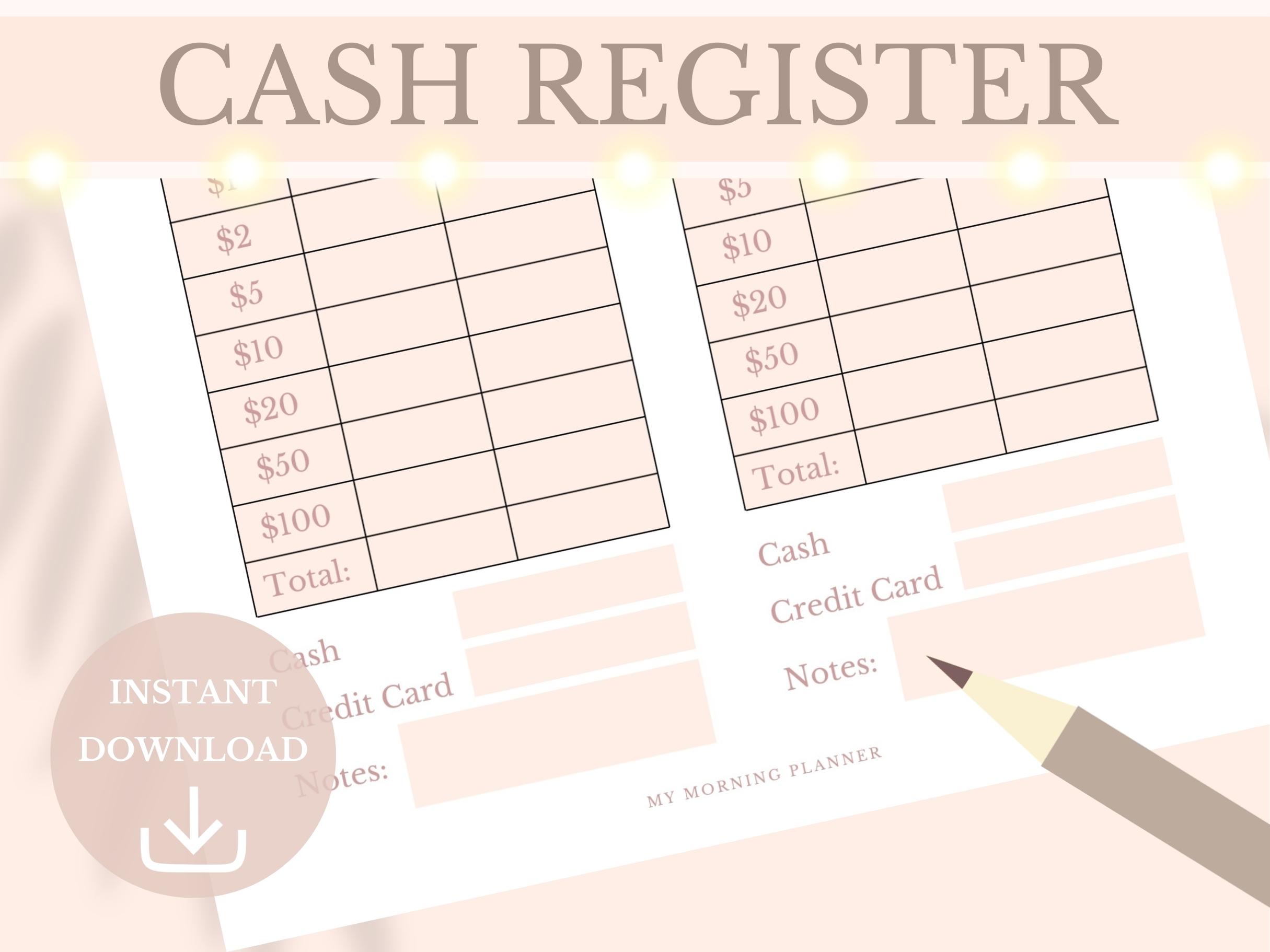 Cash Register Drawer Count Printable Cashier Shop Closing Till Balance ...