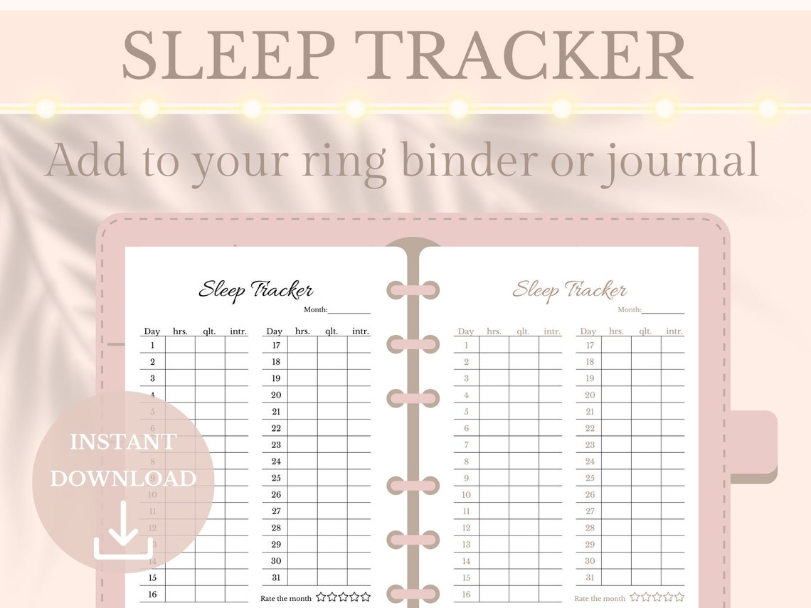 Sleep Tracker Printable Monthly Log, Sleep Cycle Journal Quality Rating ...