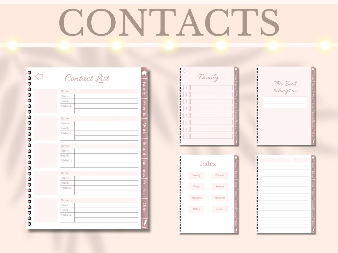 Digital Contact List Address Book, Simple Minimalist Contact Directory ...