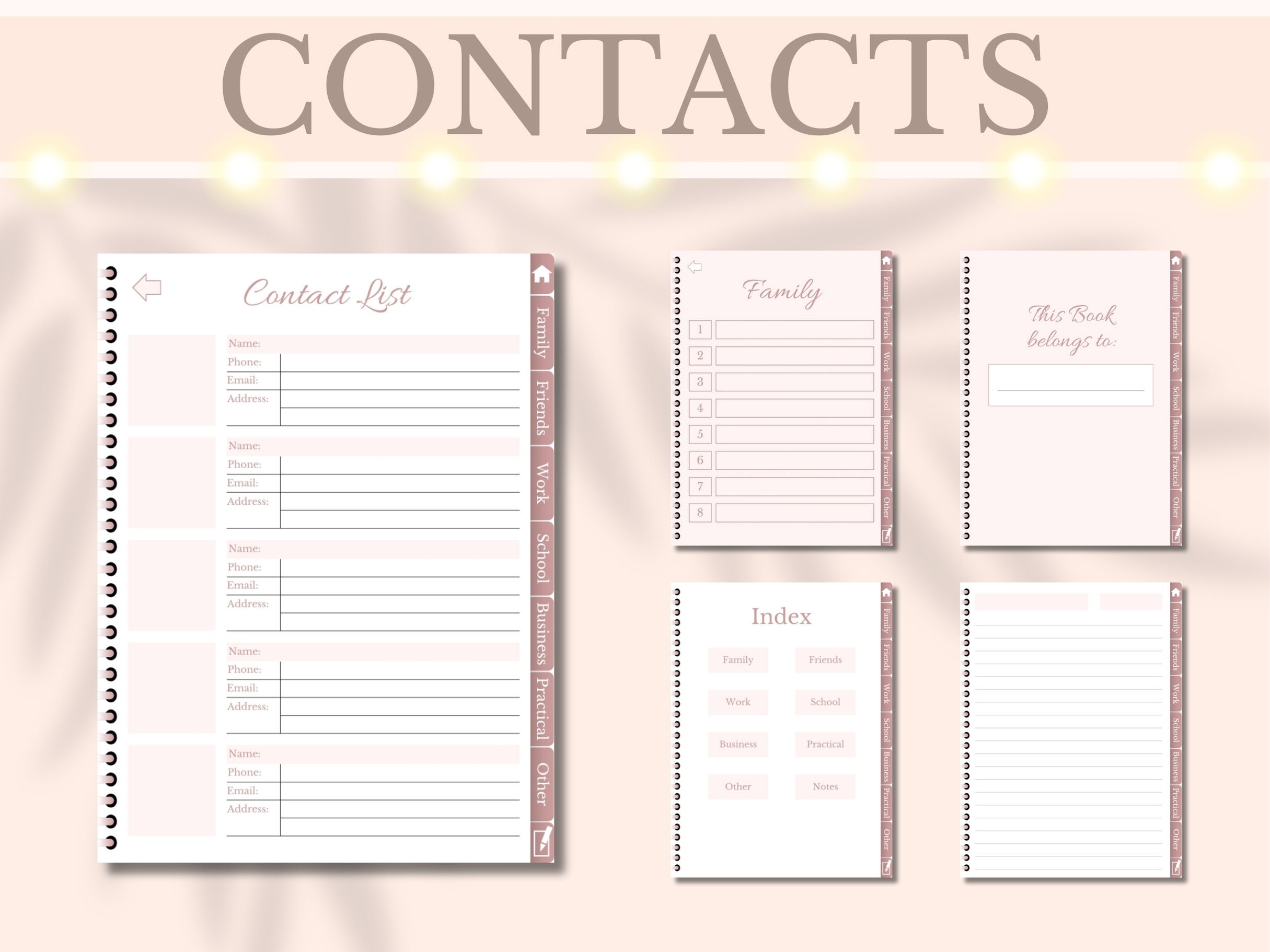 Digital Contact List Address Book, Simple Minimalist Contact Directory ...