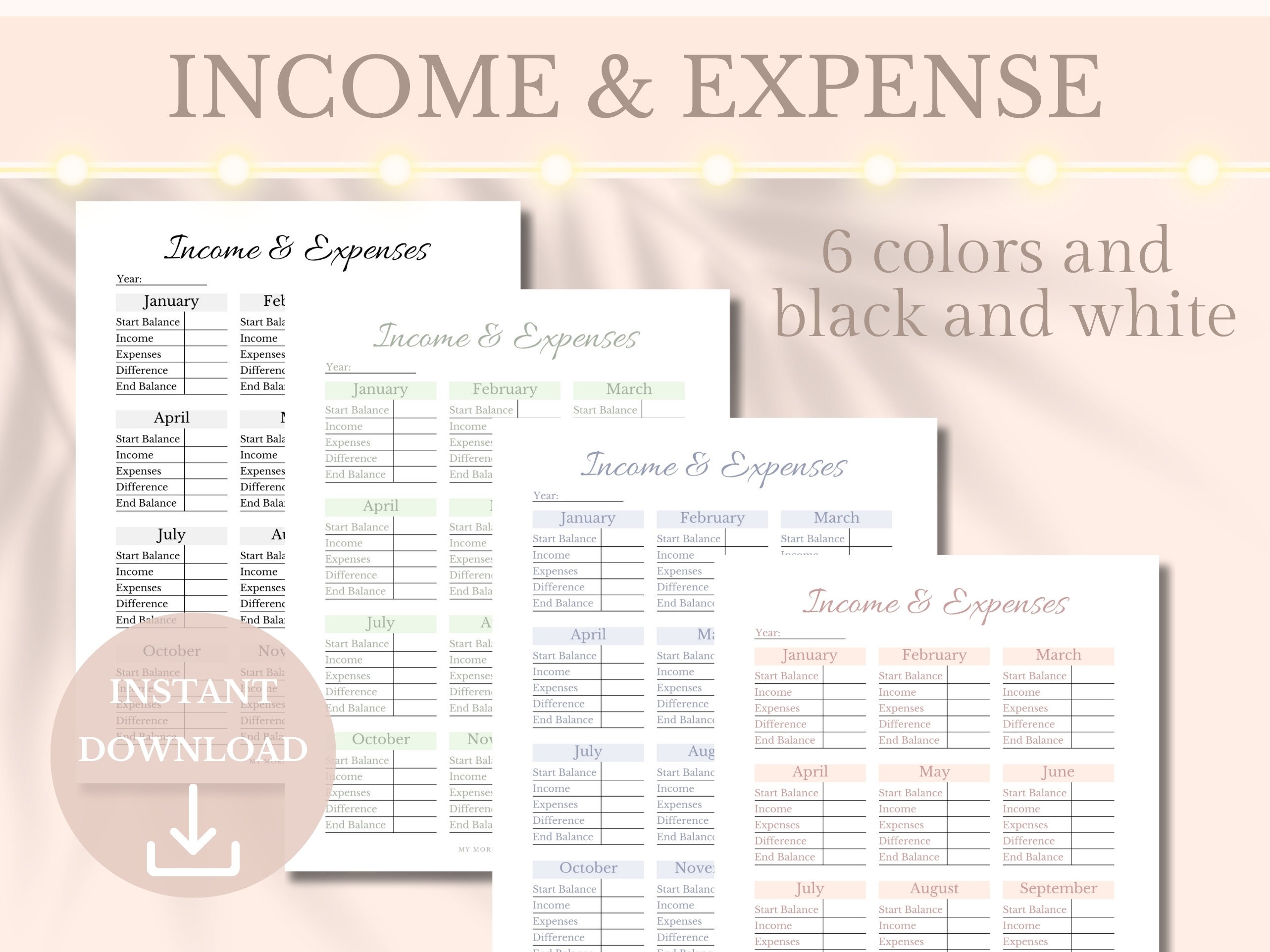 Yearly Income & Expense Tracker Printable Financial Planner, Pink Money ...