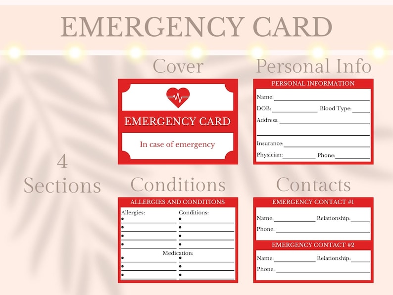 Emergency Information Card Printable Personal Information in Case of ...