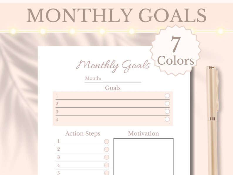 Monthly Goal Setting Printable Planner, Pink Productivity to Do List ...