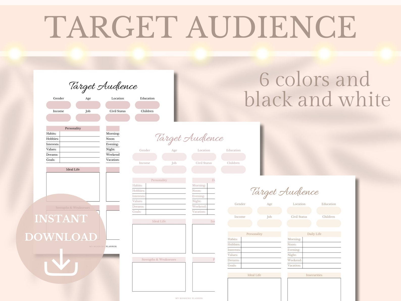 Target Audience Printable Template Target Customer Small Business ...