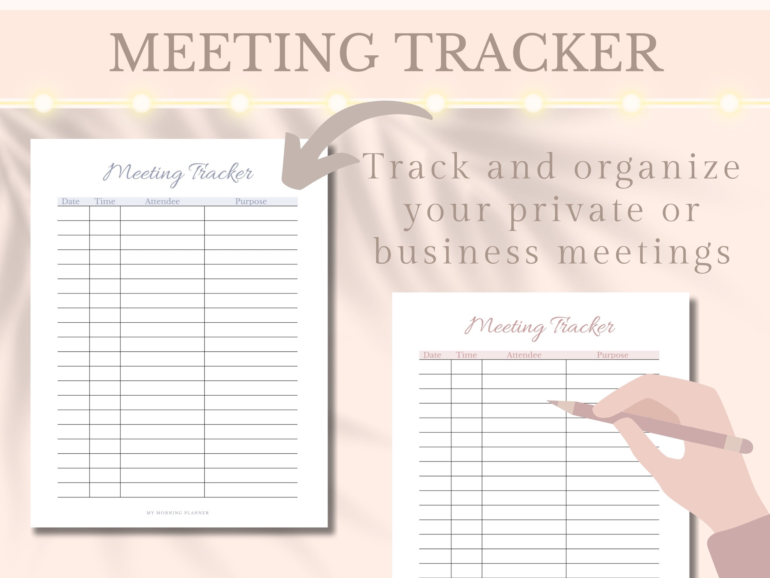 Meeting Tracker Printable Appointment Planner Work Schedule Organizer ...