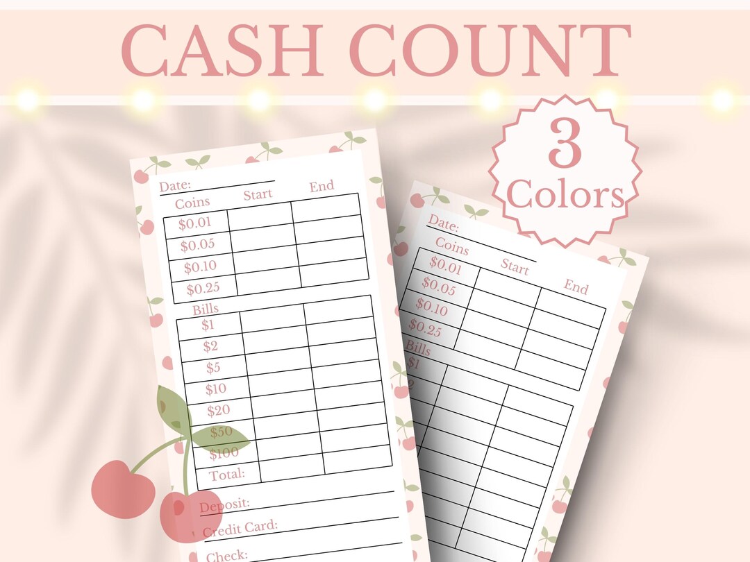 Cash Drawer Count Sheet Printable Shop Closing Cash Register Log Till ...