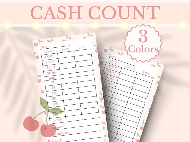 Cash Drawer Count Sheet Printable Shop Closing Cash Register Log Till ...