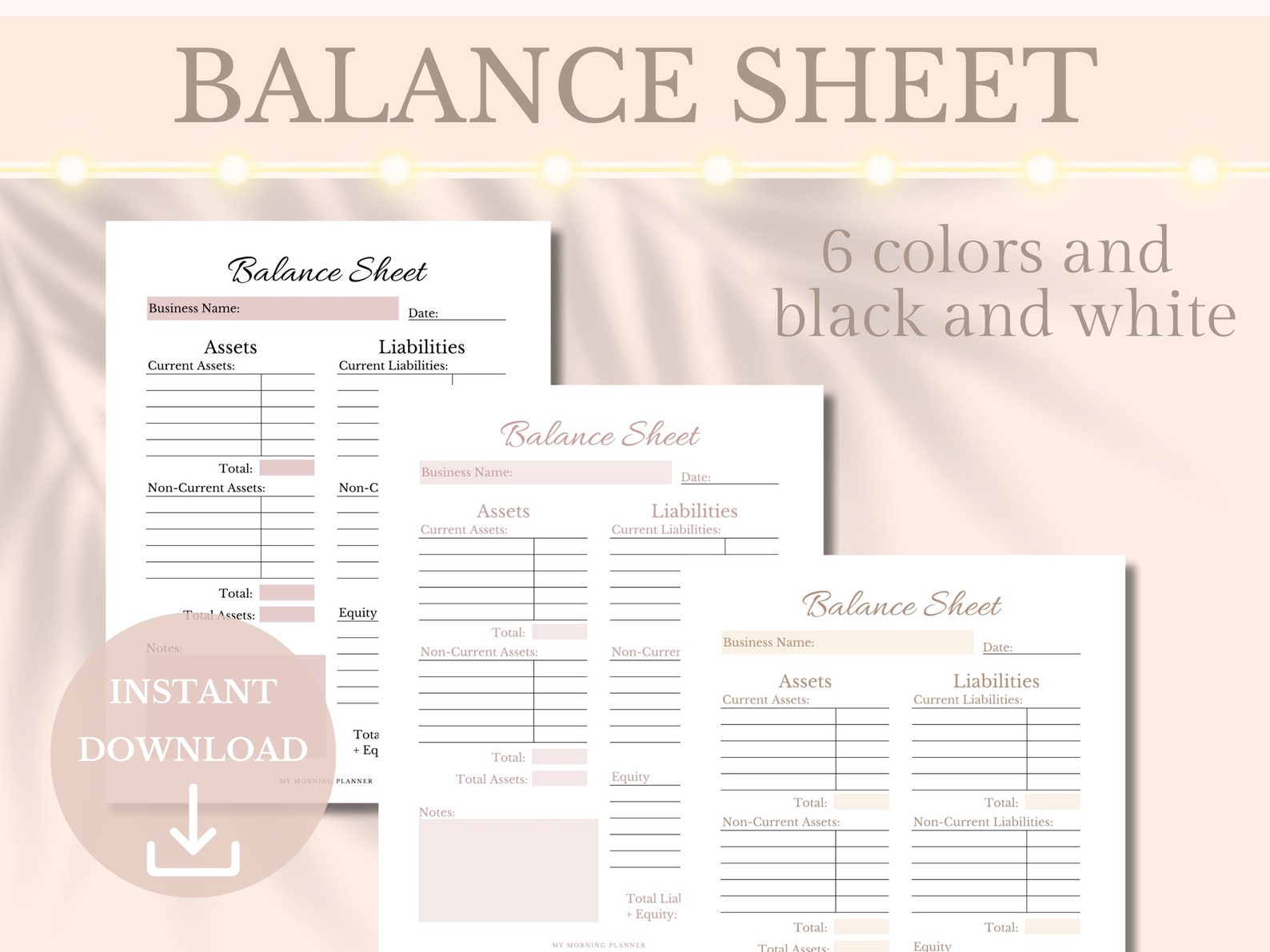 Balance Sheet Printable Bookkeeping Log Small Business Statement ...