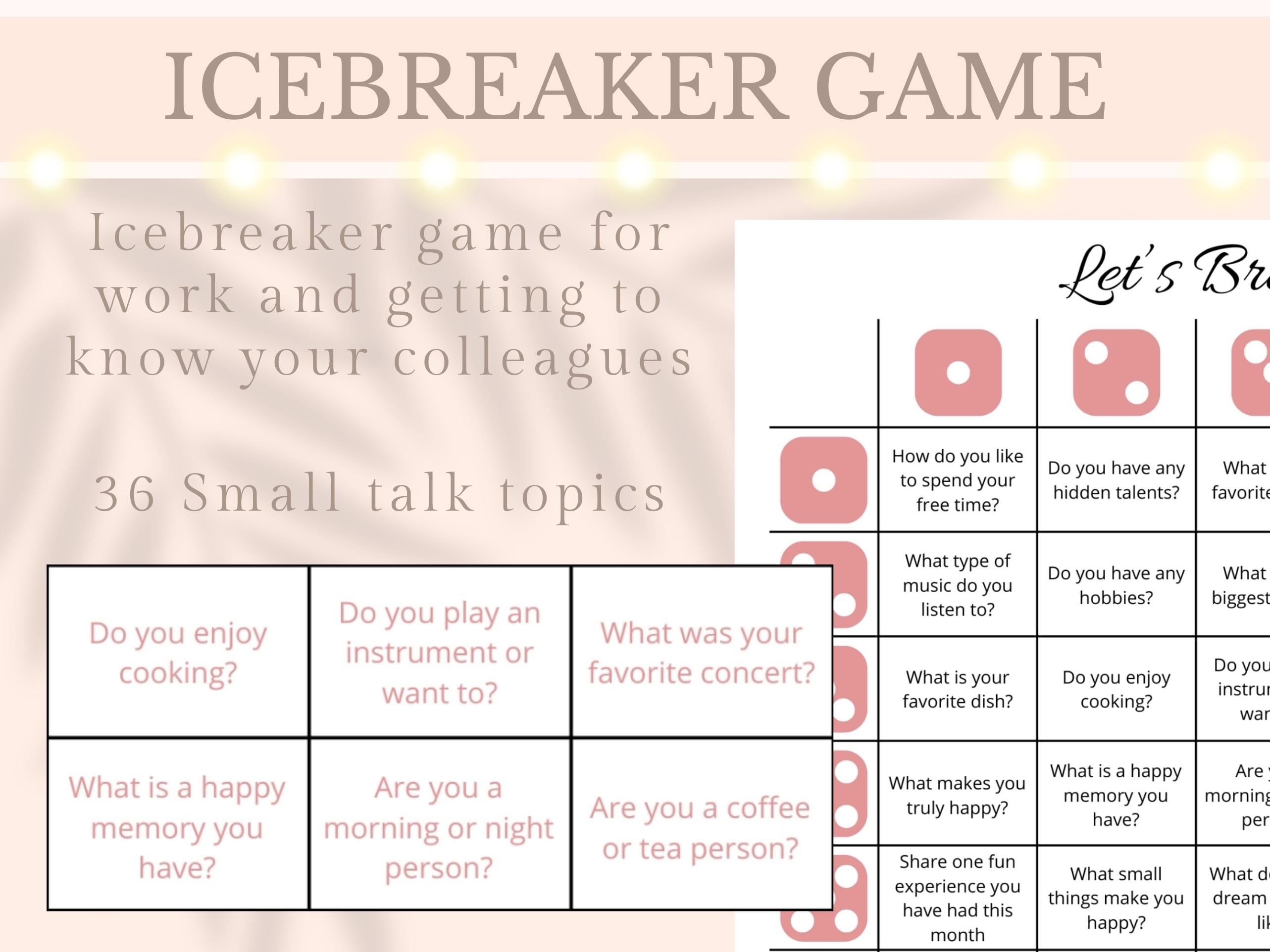Icebreaker Game Printable Conversation Starter for Work Party Game ...