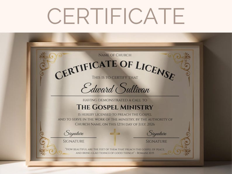 Editable Minister License Certificate Template License to Preach Pastor ...
