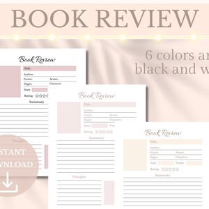 Book Review Printable Template Reading Tracker Journal Insert, Pink ...