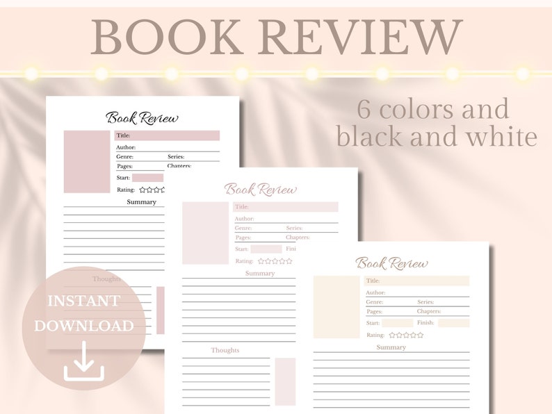 Book Review Printable Template Reading Tracker Journal Insert, Pink ...