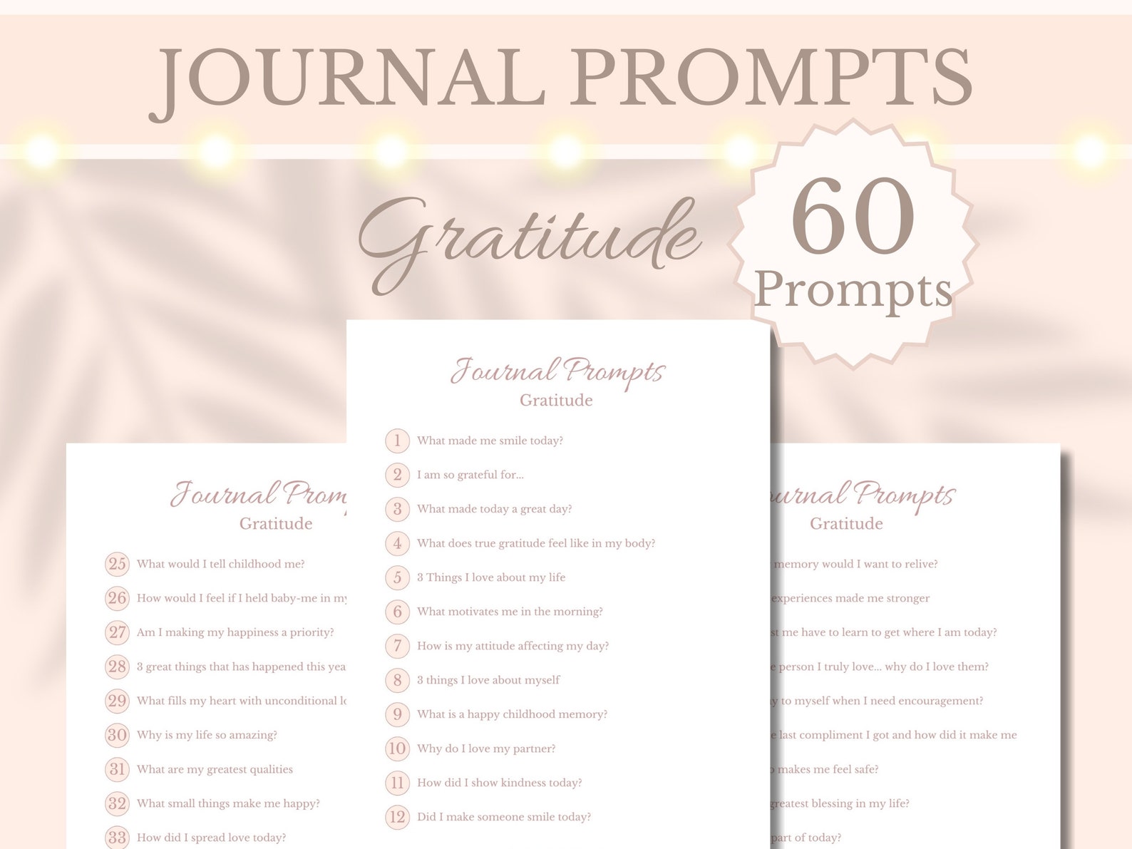 60 Journal Prompts Printable Gratitude Journaling Prompts Reflection ...