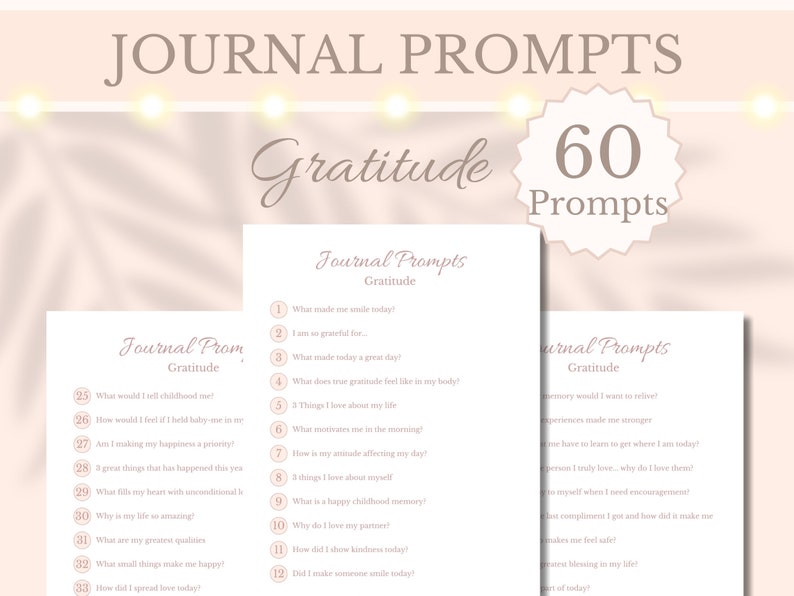 60 Journal Prompts Printable Gratitude Journaling Prompts Reflection ...