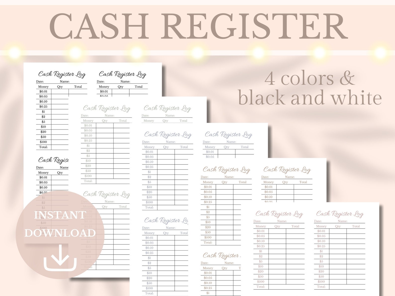 Cash Breakdown Teller Slip Printable Cash Register Till Balance Tracker ...