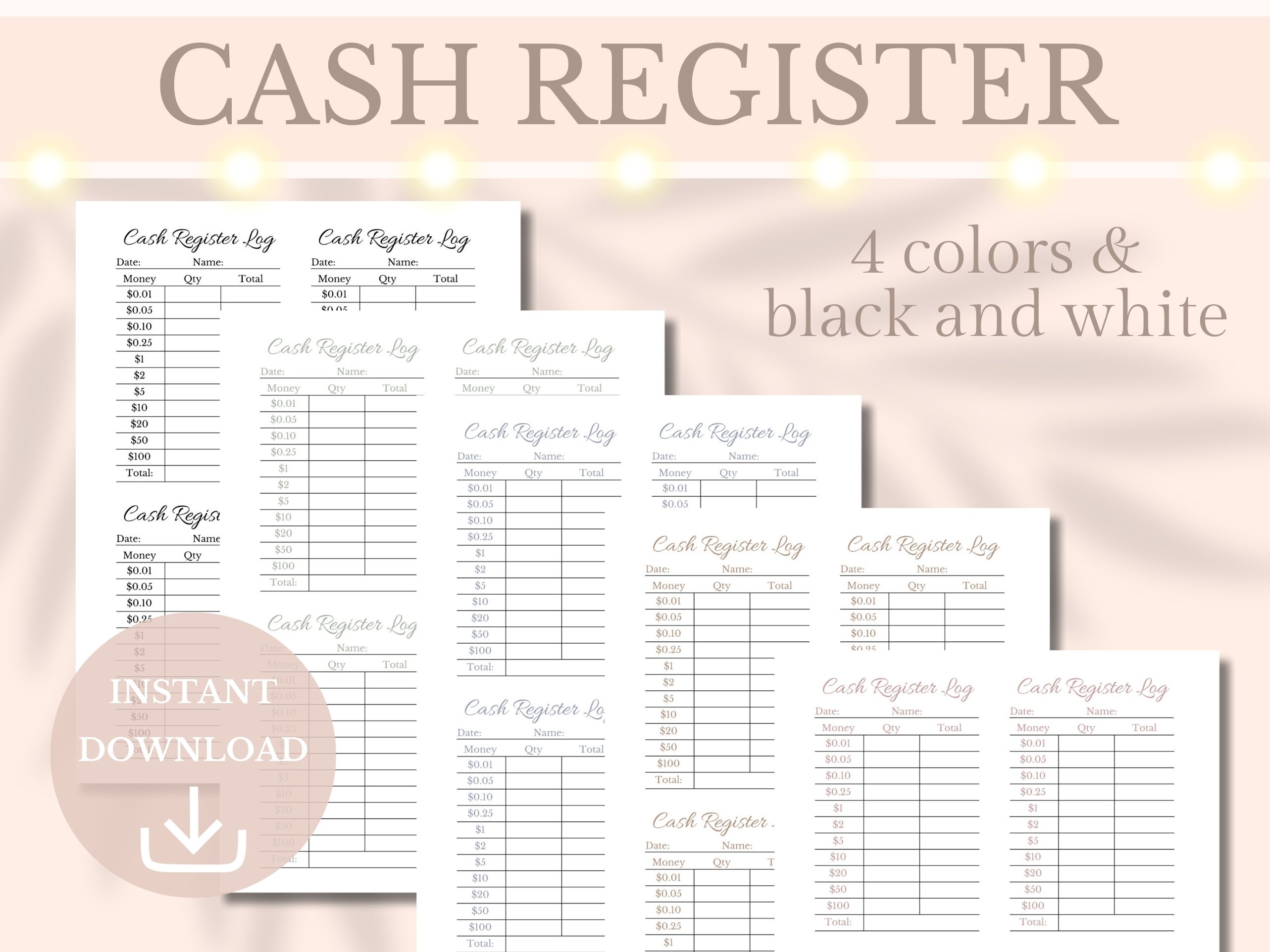 Cash Breakdown Teller Slip Printable Cash Register Till Balance Tracker ...