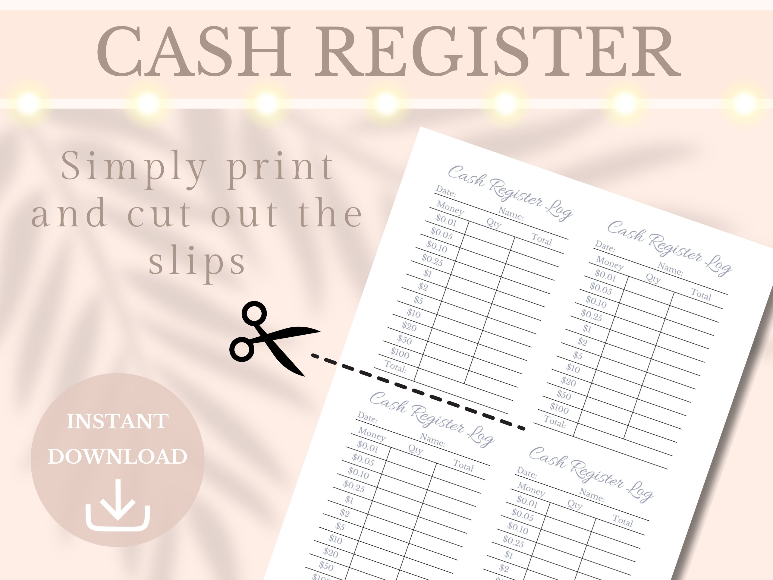 Cash Breakdown Teller Slip Printable Cash Register Till Balance Tracker ...