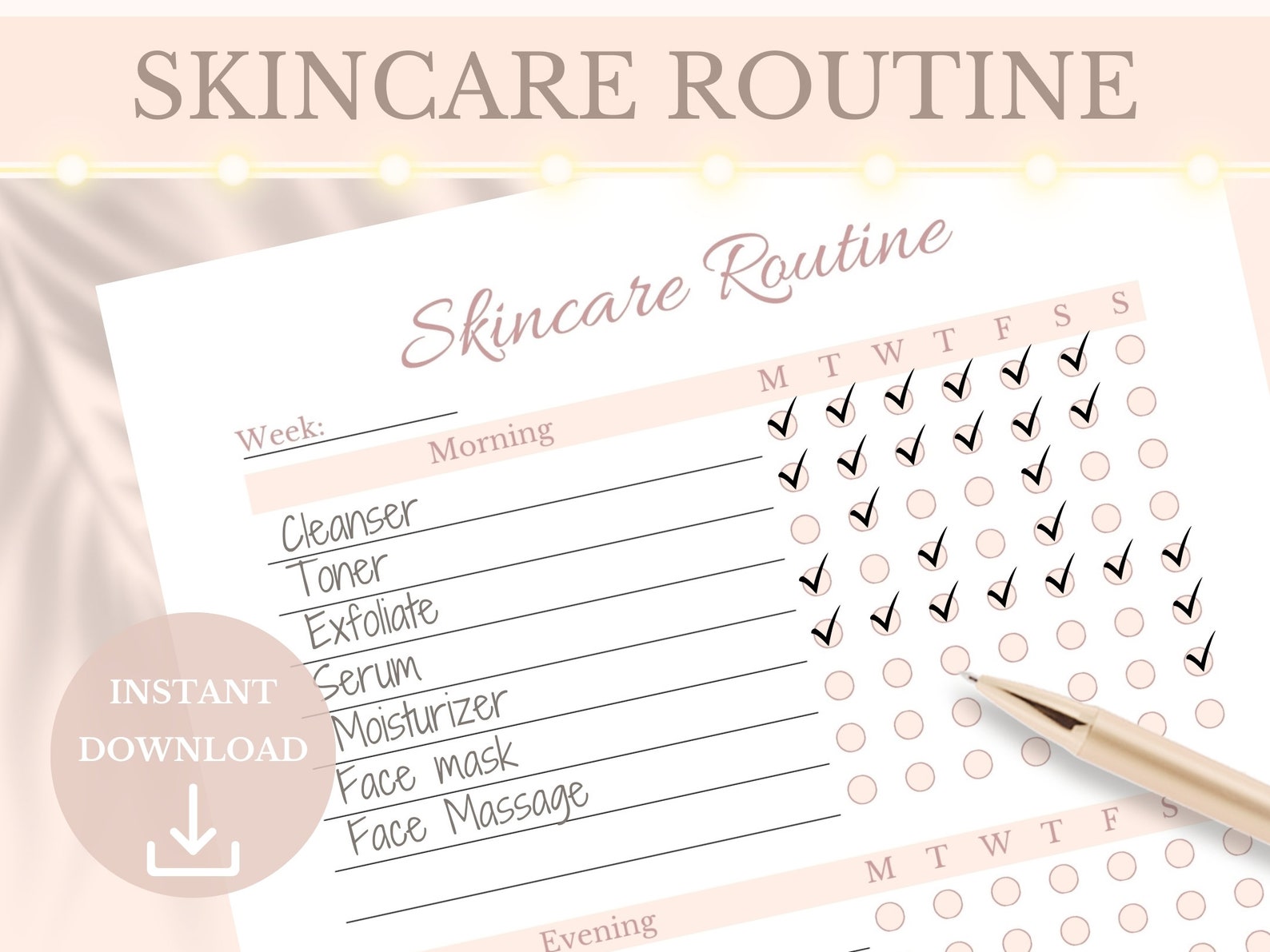 Weekly Skincare Routine Planner Printable Tracker, Pink Beauty Journal ...