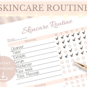 Weekly Skincare Routine Planner Printable Tracker, Pink Beauty Journal ...