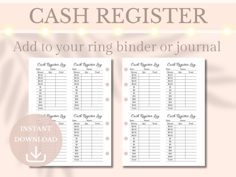 Cash Breakdown Teller Slip Printable Cash Register Till Balance Tracker ...