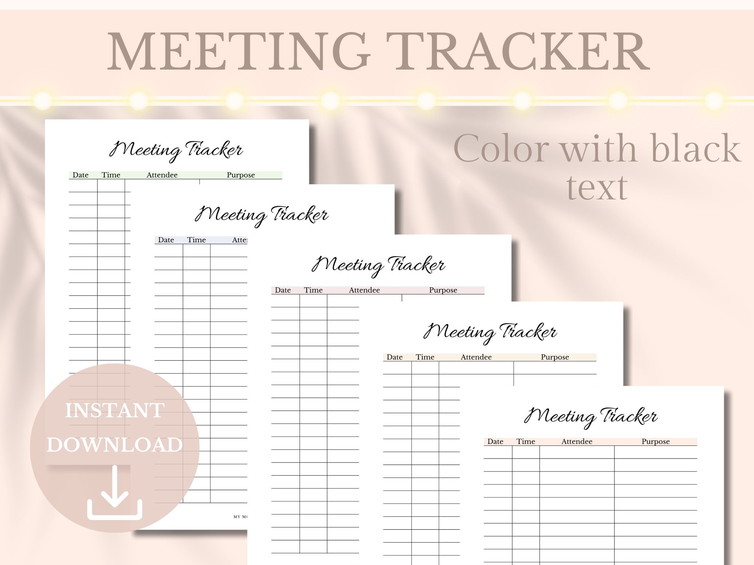 Meeting Tracker Printable Appointment Planner Work Schedule Organizer ...