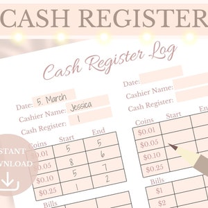 Cash Register Log Printable Cashier Shop Closing Drawer Till Balance ...