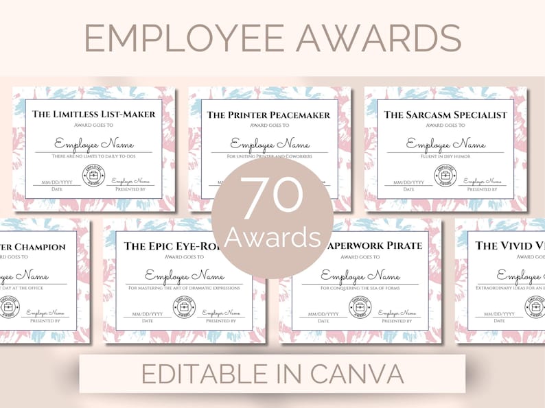 Funny Employee Award Certificate Template Printable EDITABLE Fun ...