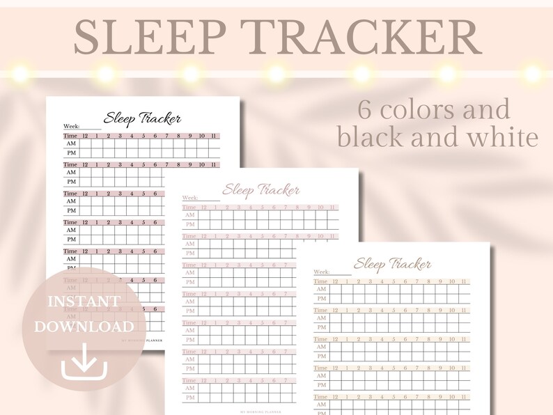 Sleep Tracker Printable Chart Health Planner Nap Hour Log Pink Sleeping ...