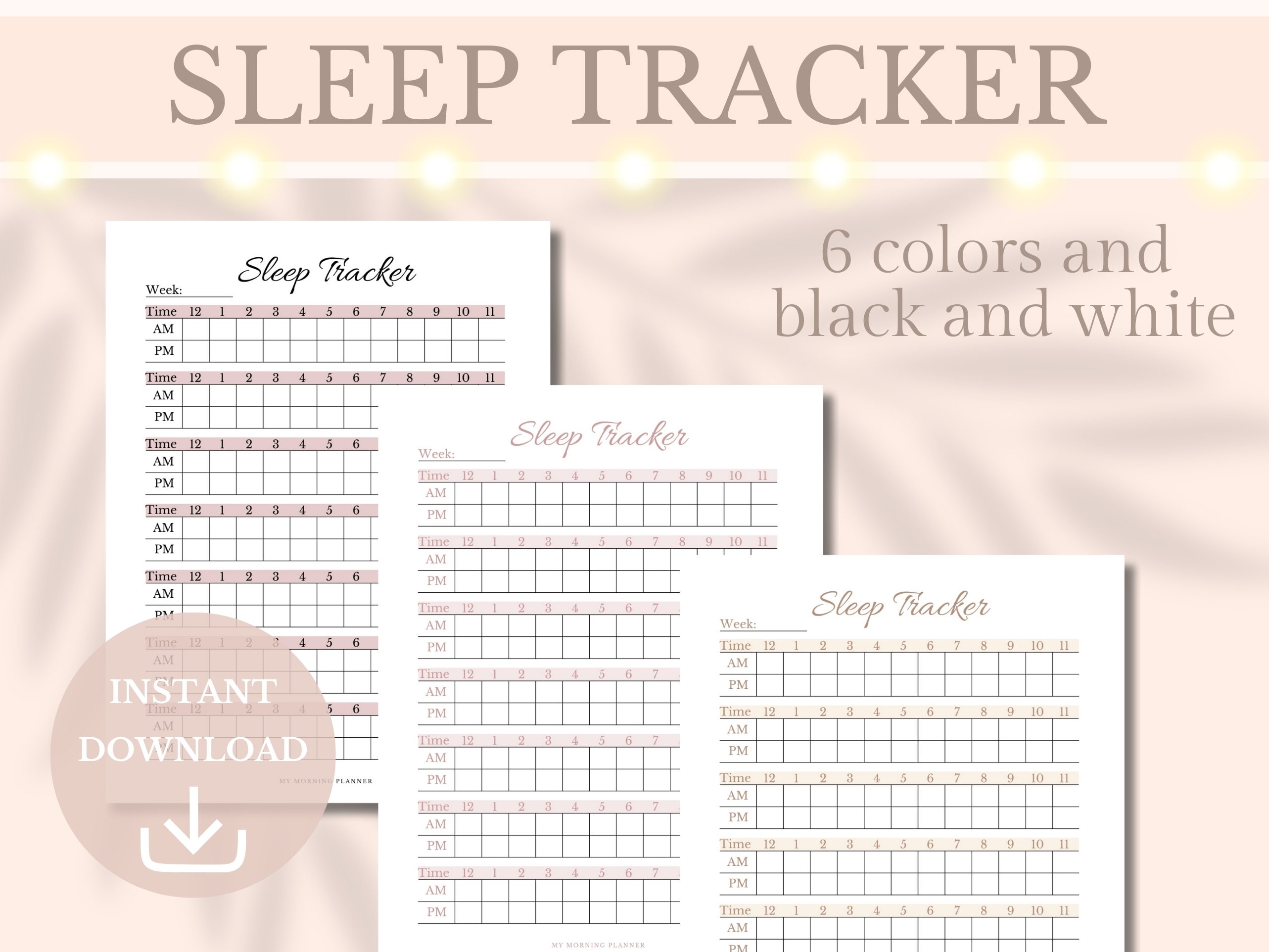 Sleep Tracker Printable Chart Health Planner Nap Hour Log Pink Sleeping ...