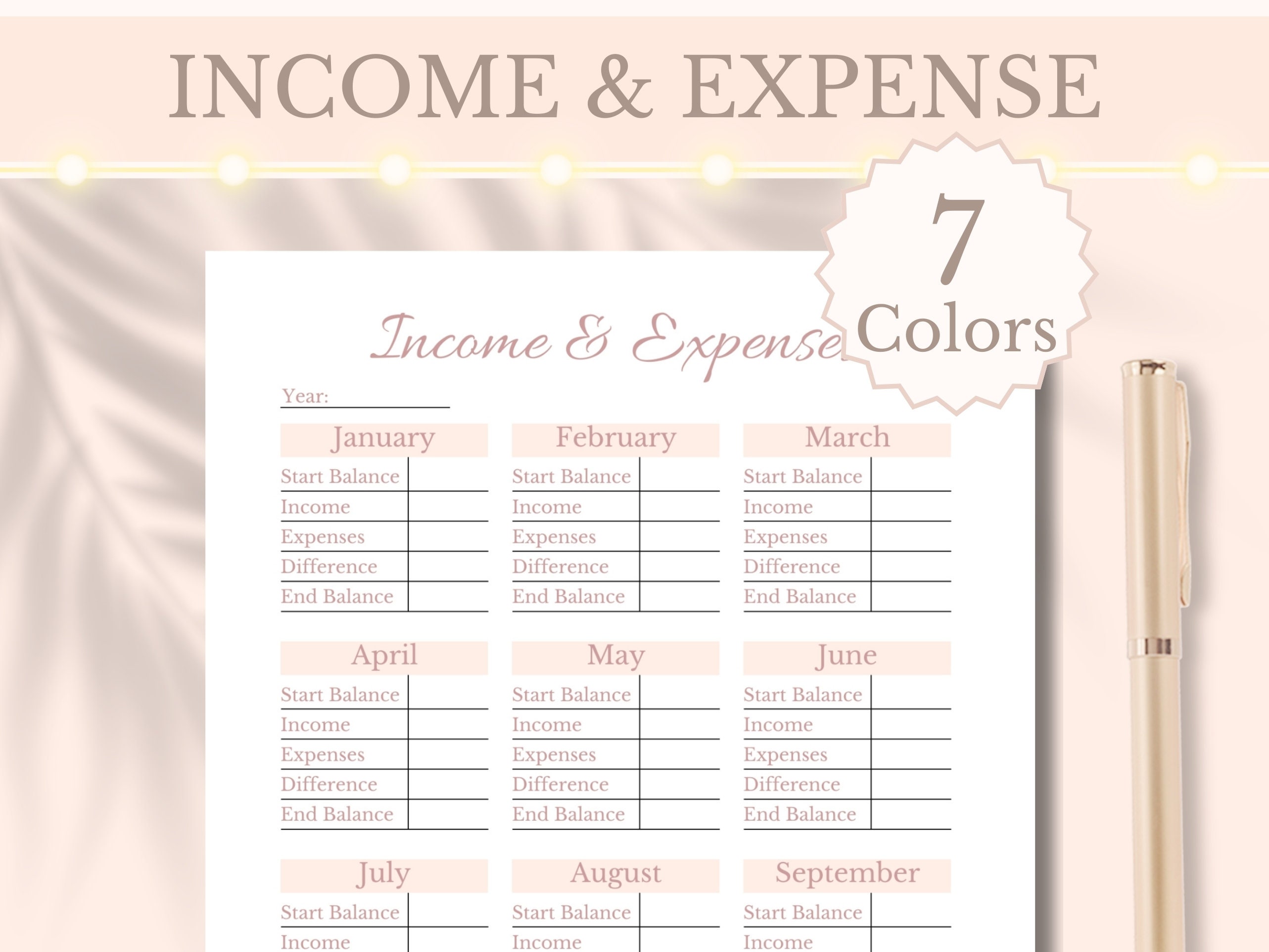 Yearly Income & Expense Tracker Printable Financial Planner, Pink Money ...