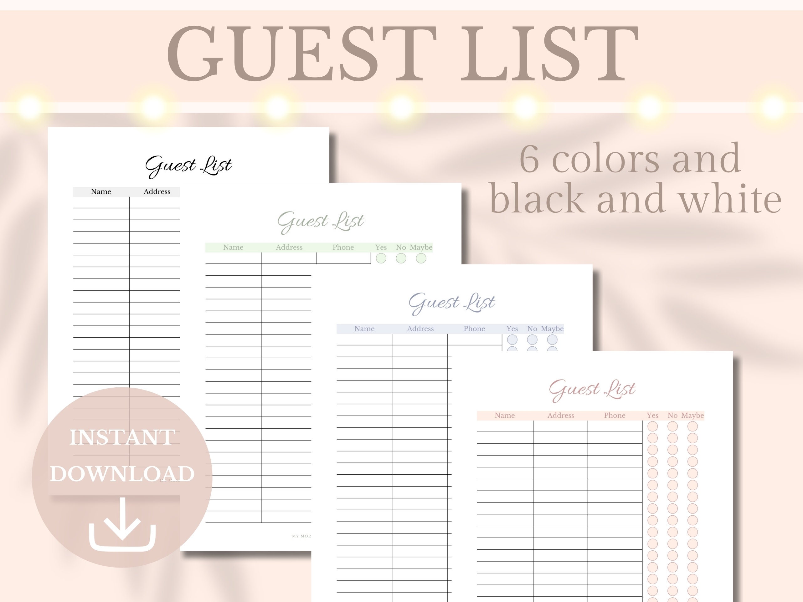 Wedding Guest List Printable RSVP Tracker Pink Event Planner Attendee ...