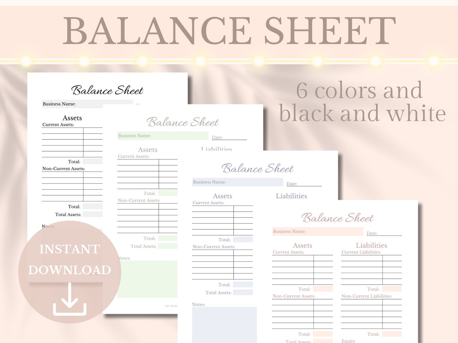 Balance Sheet Printable Bookkeeping Log Small Business Statement ...
