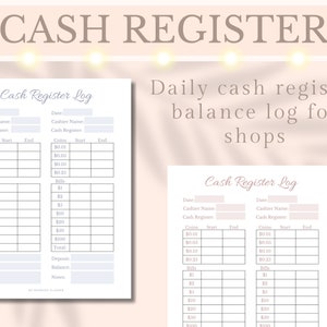 Cash Register Log Printable Drawer Till Balance Money Count Calculator ...