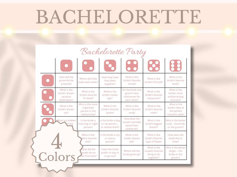 Bachelorette Party Game Printable Bridal Shower Game Dice Conversation ...