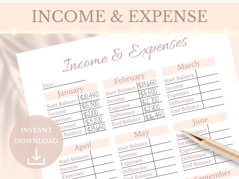 Yearly Income & Expense Tracker Printable Financial Planner, Pink Money ...