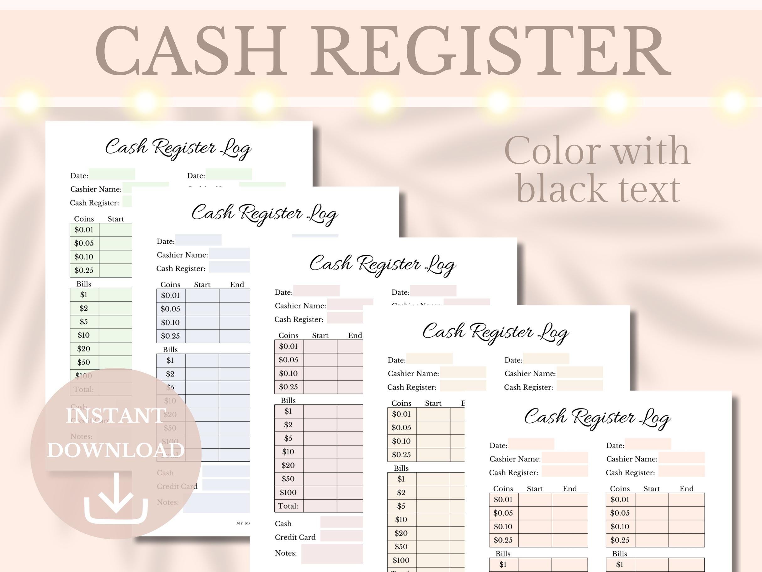 Cash Register Drawer Count Printable Cashier Shop Closing Till Balance ...