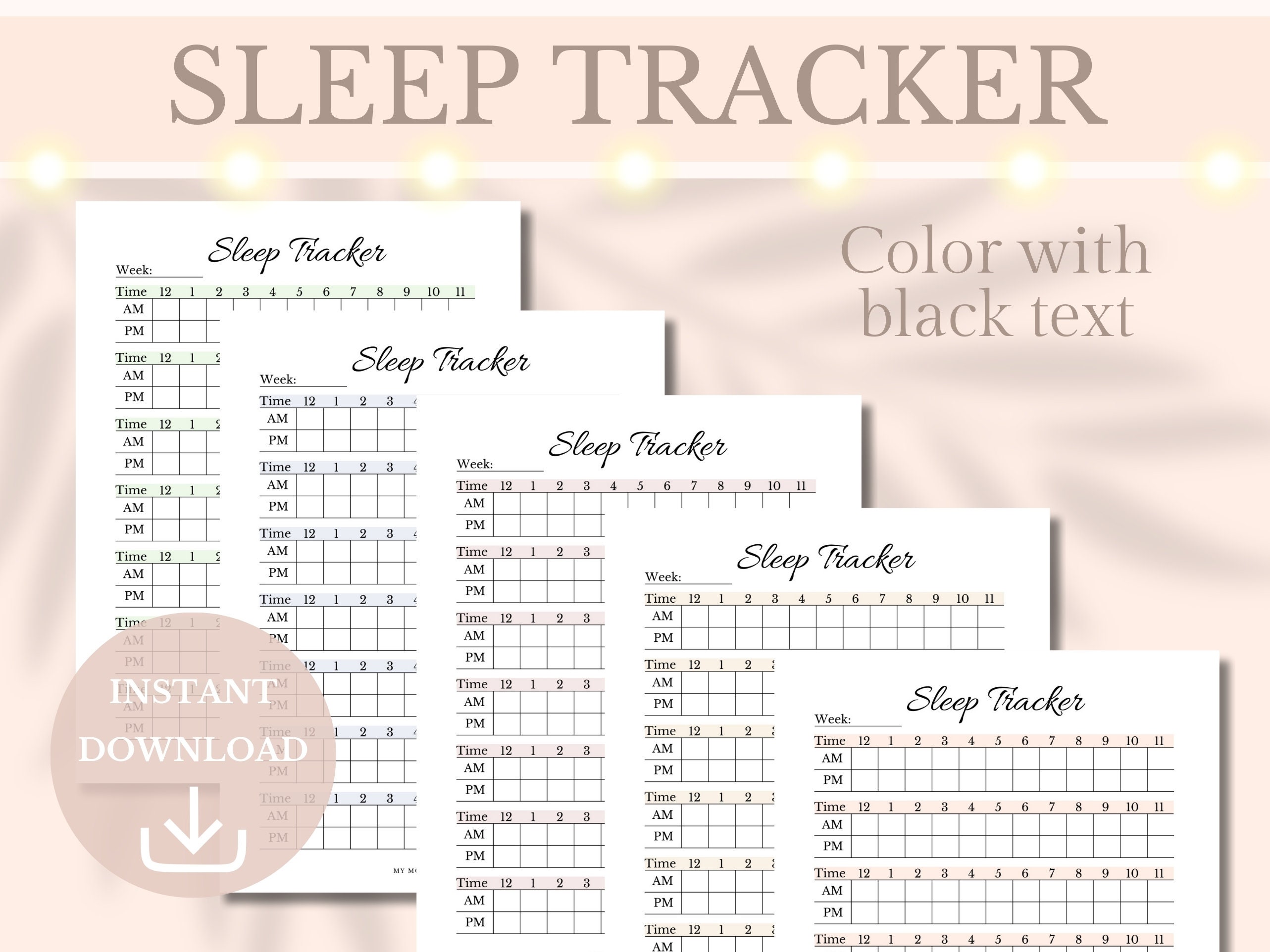 Sleep Tracker Printable Chart Health Planner Nap Hour Log Pink Sleeping ...