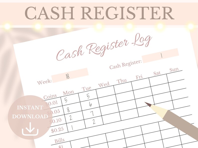 Cash Register Weekly Log Printable Drawer Till Balance Shop Closing ...