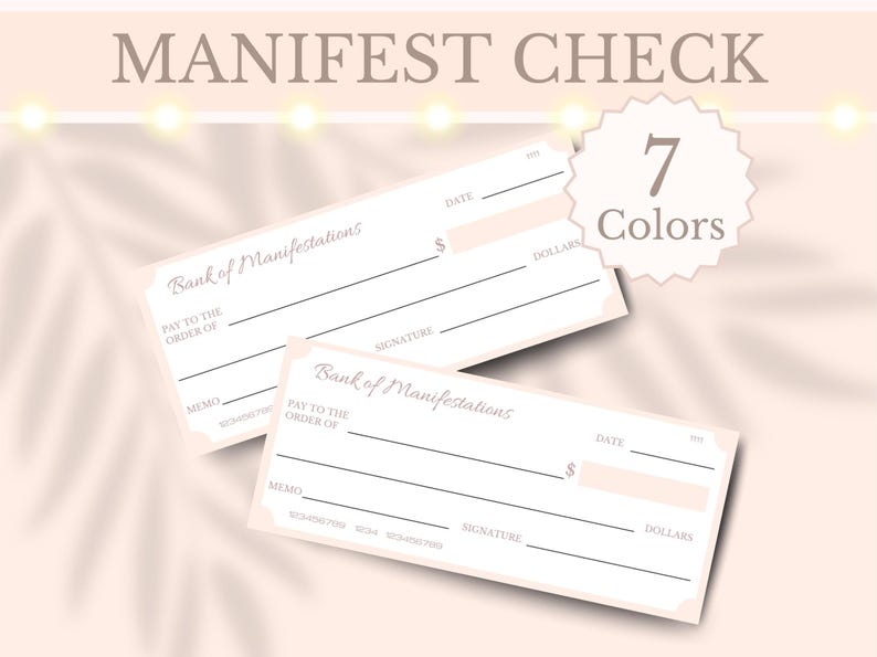 Manifestation Check Printable Law of Attraction Money Check Vision ...