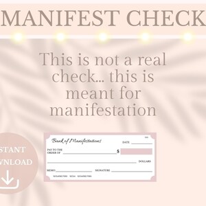 Manifestation Check Printable Law of Attraction Money Check Vision ...