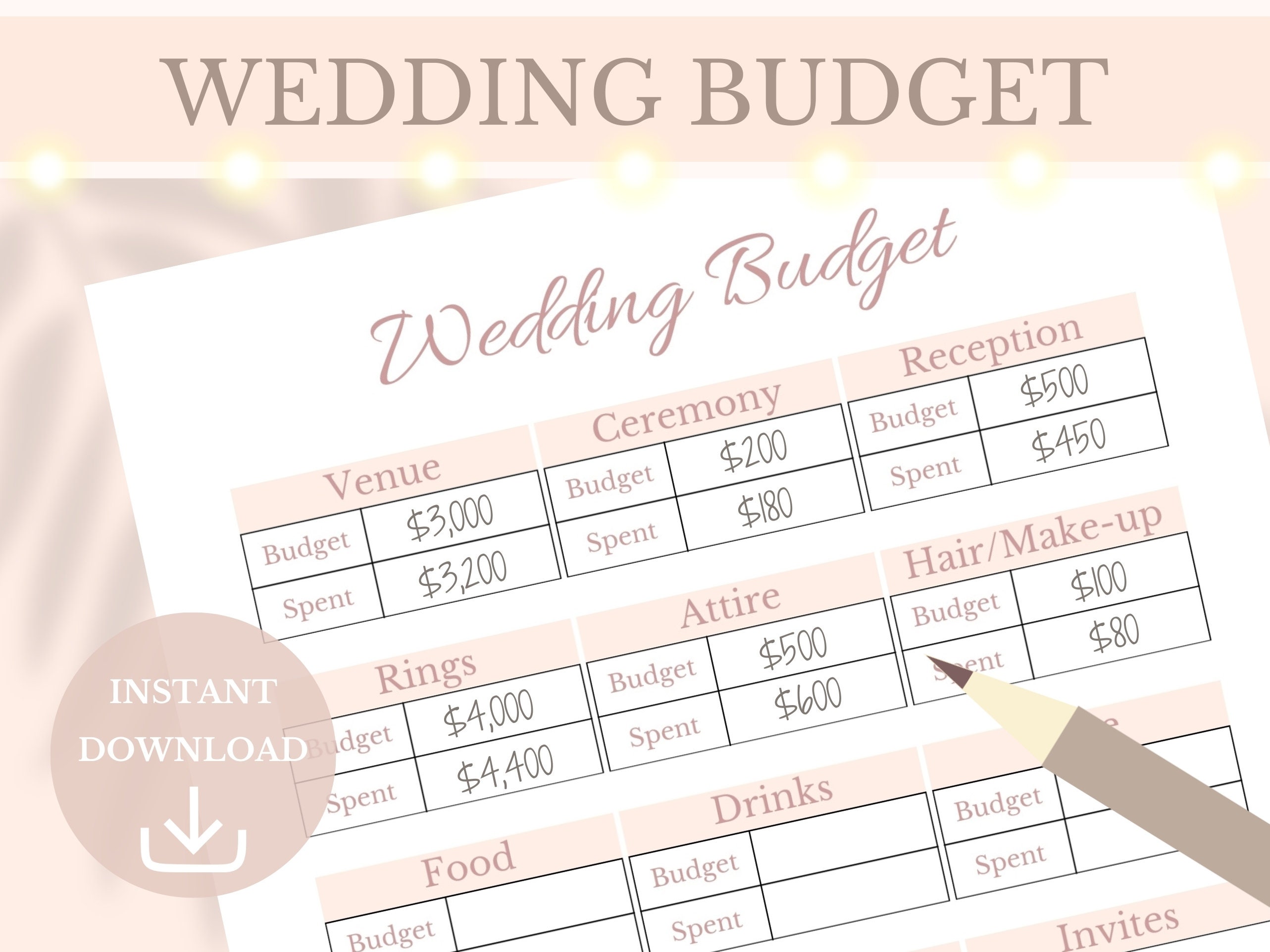 Wedding Budget Printable Planner Financial Organizer Expense Tracker ...