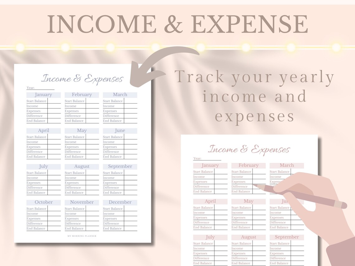 Yearly Income & Expense Tracker Printable Financial Planner, Pink Money ...