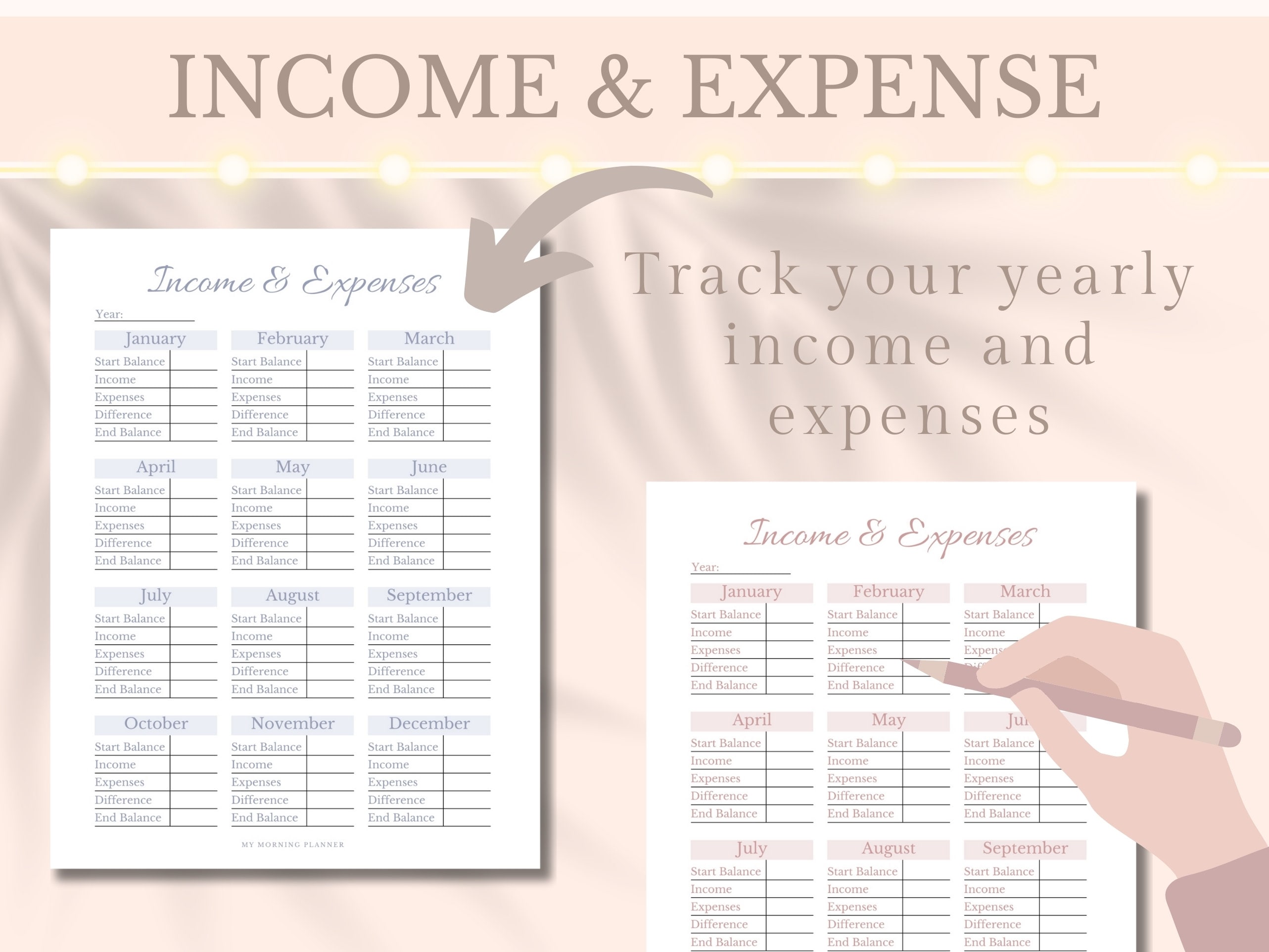 Yearly Income & Expense Tracker Printable Financial Planner, Pink Money ...