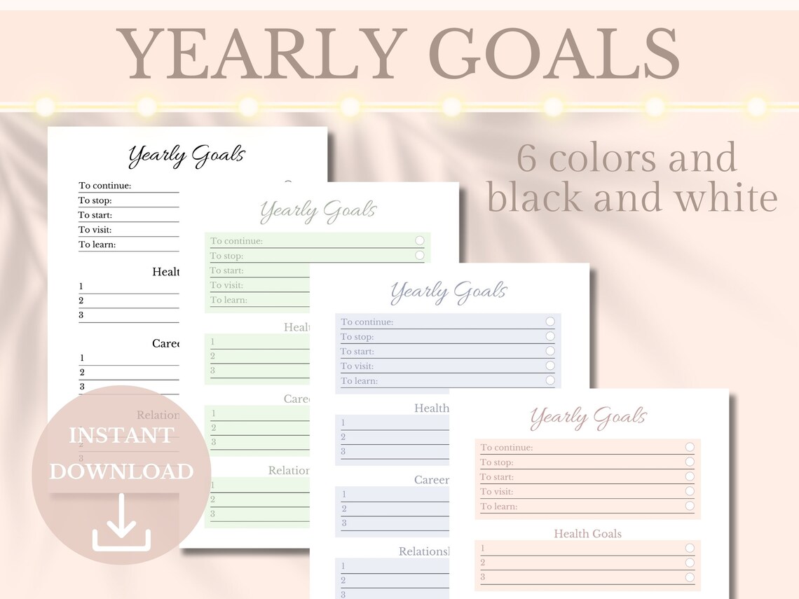 Yearly Goal Setting Printable Planner New Year's Resolution Tracker ...